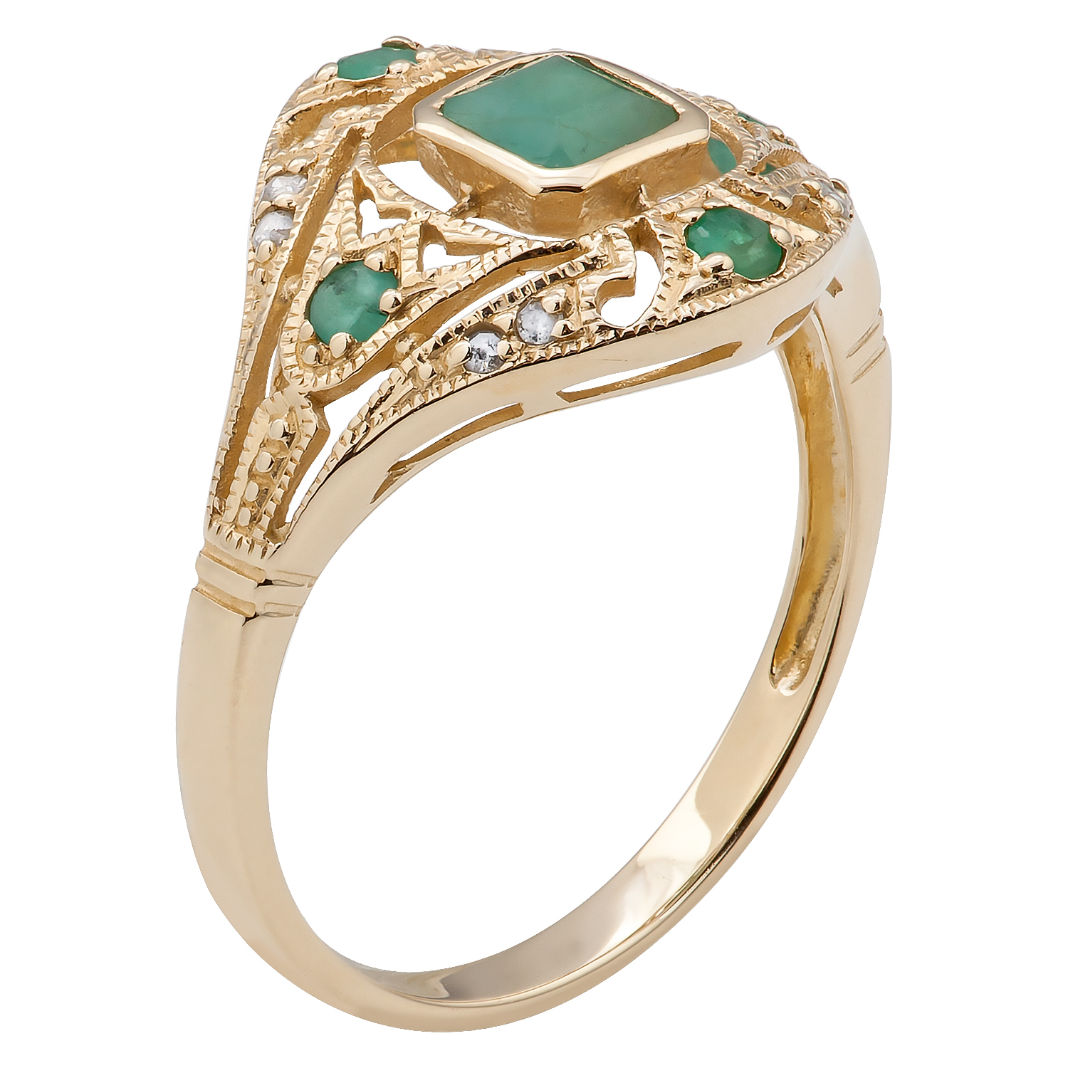 10k Yellow Gold Vintage Style Genuine Emerald and Diamond Ring | eBay